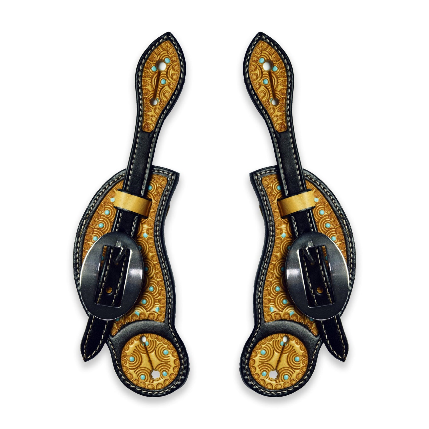 Ezy Ride Spur Strap Cowboy Shaped with Stamping and Turquiose Dots Two – NZ Tack Saddlery Co